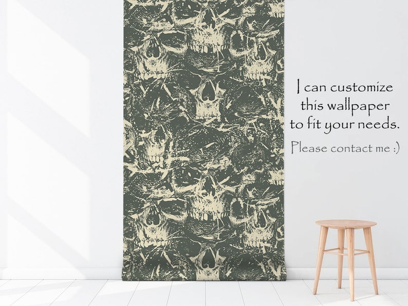 Faded Skull Wallpaper, Green and Yellow, Spooky Wall Mural - Etsy