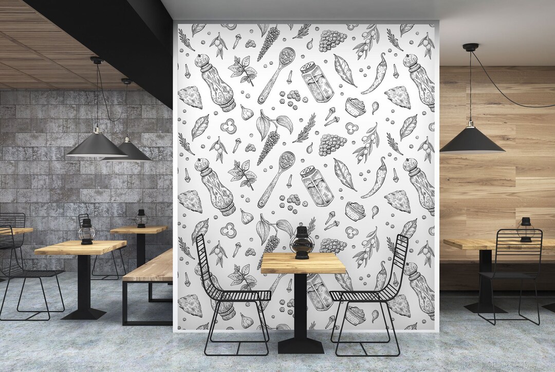 Herb and Spice Wallpaper, Restaurant & Kitchen Wall Decor, Gastronomy ...