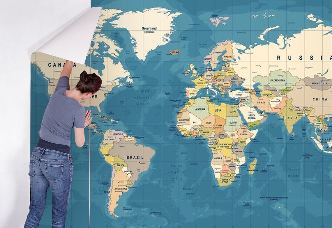 World Map Muralprint Paintinghome Decorwall Decalremovable - Etsy
