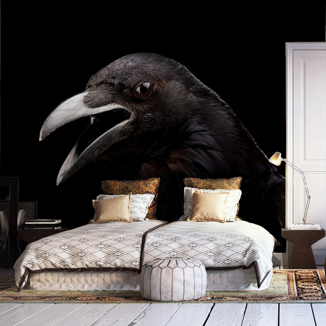 Dark Black Raven Wallpaper,home Decor,wall Art,peel and Stick-wall ...