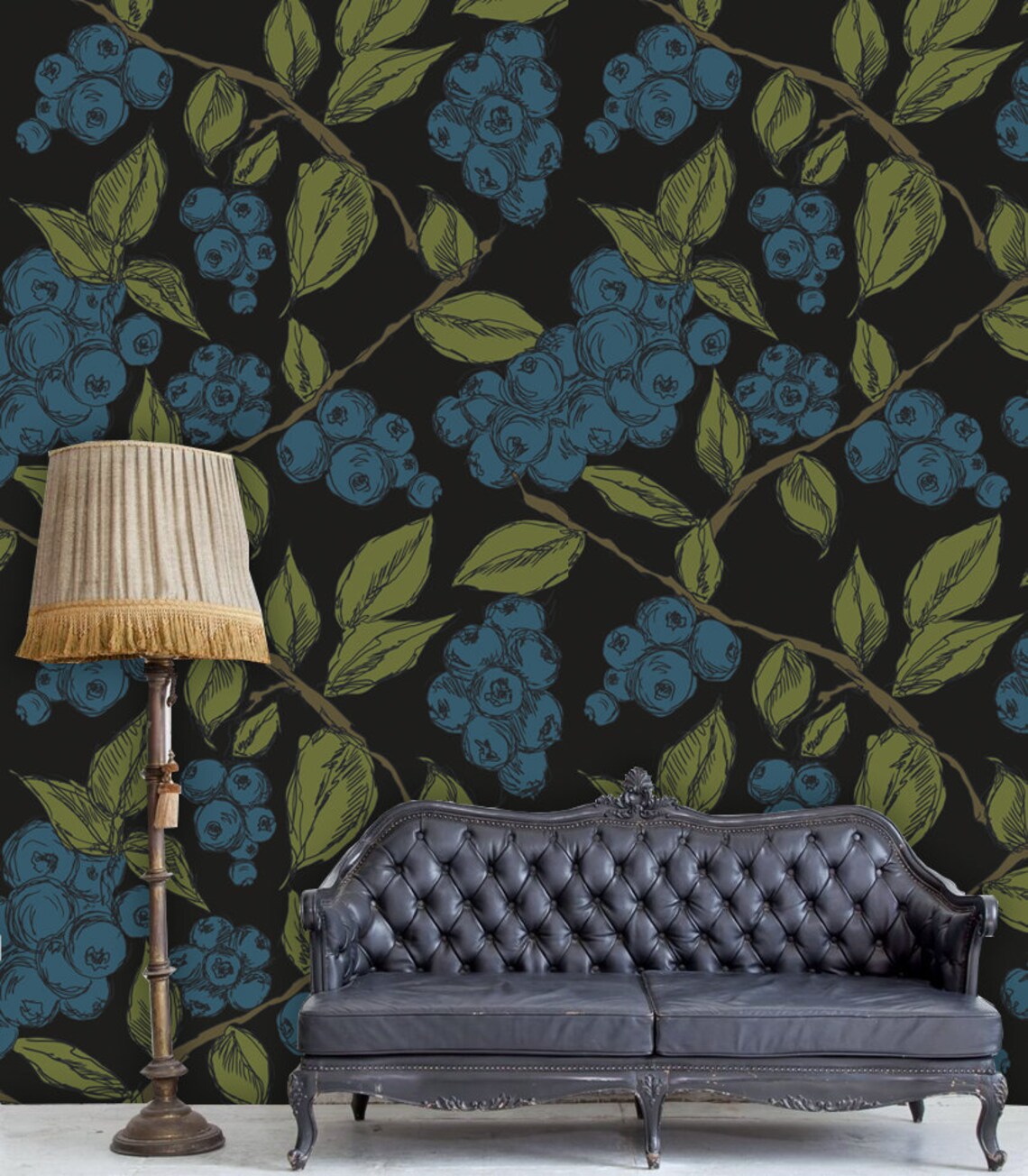 Fruit Blueberries Dark Wallpaper,home Decor, Wall Decal, Removable Peel ...