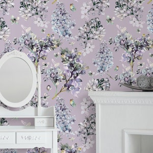 Lilac Flower Pattern Wallpaper on a Light Purple Background* | Self ...