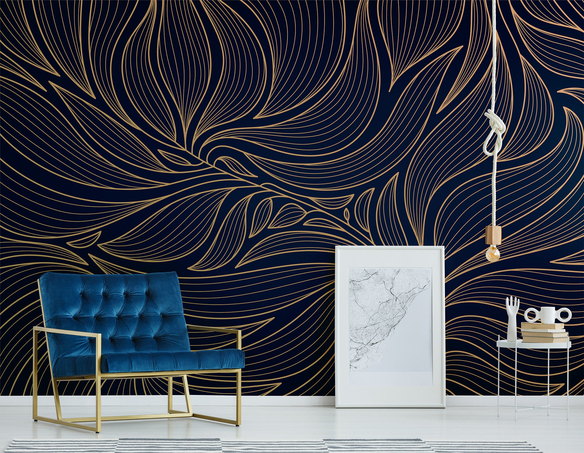Dark Abstract Art Deco Wallpaper With Decorative Leaf Pattern | Peel ...