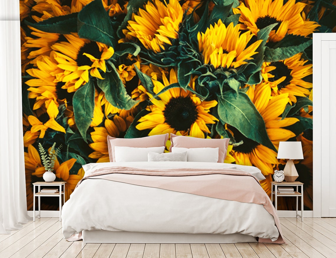 Sunflowers wallpaperprint paintinghome decorwall | Etsy