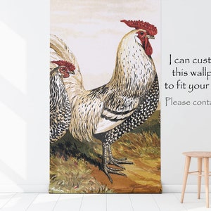 Rooster Wallpaper, Vintage Wall Mural, Bird Wallpaper | Peel and Stick ...