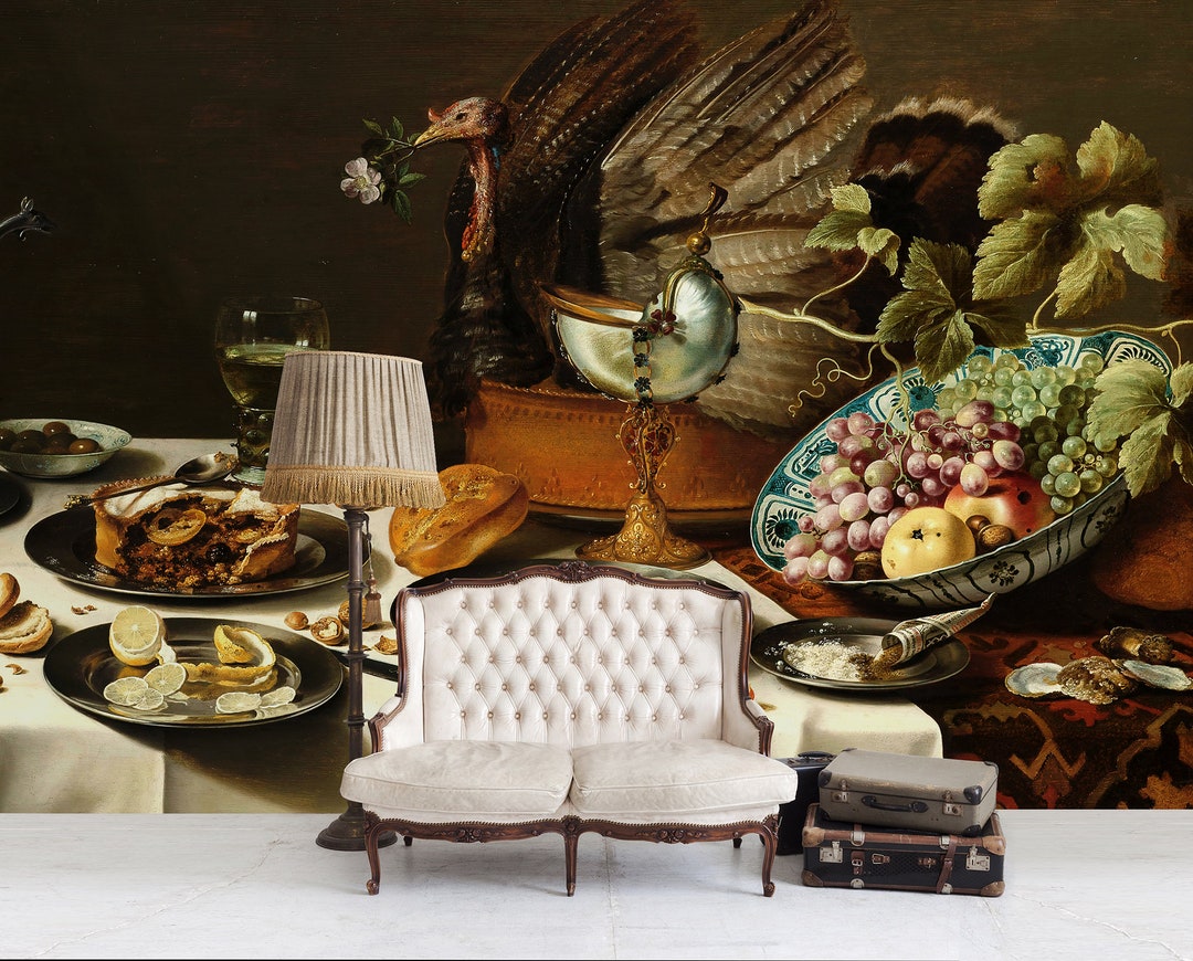 Still Life Dining Table and Turkey Photo Wallpaper, Peel & Stick ...