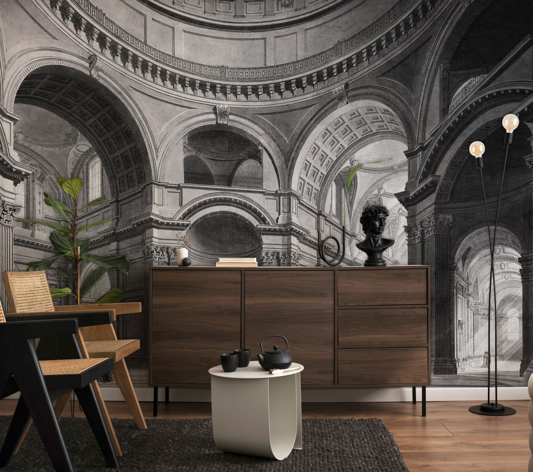 Ancient Temple Wallpaper, Vintage Painting Wall Mural | Peel and Stick ...