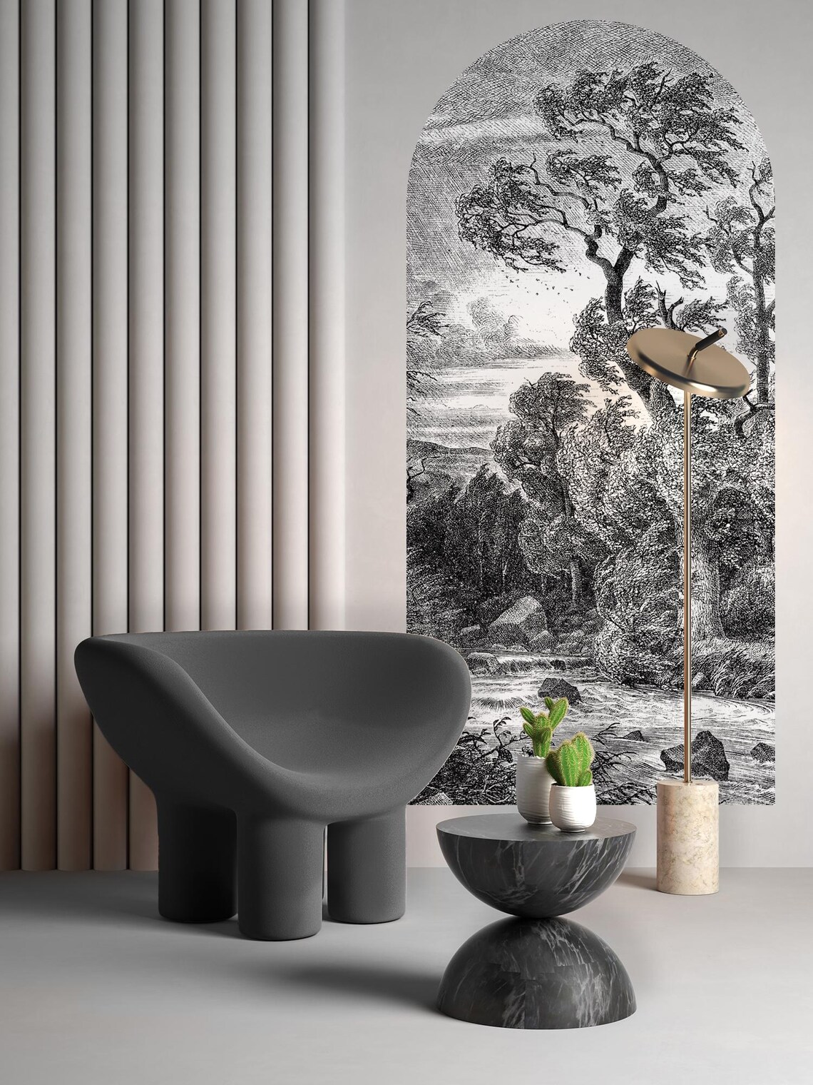 Black & White Landscape Arch Wall Decal, Peel and Stick Wallpaper - Etsy