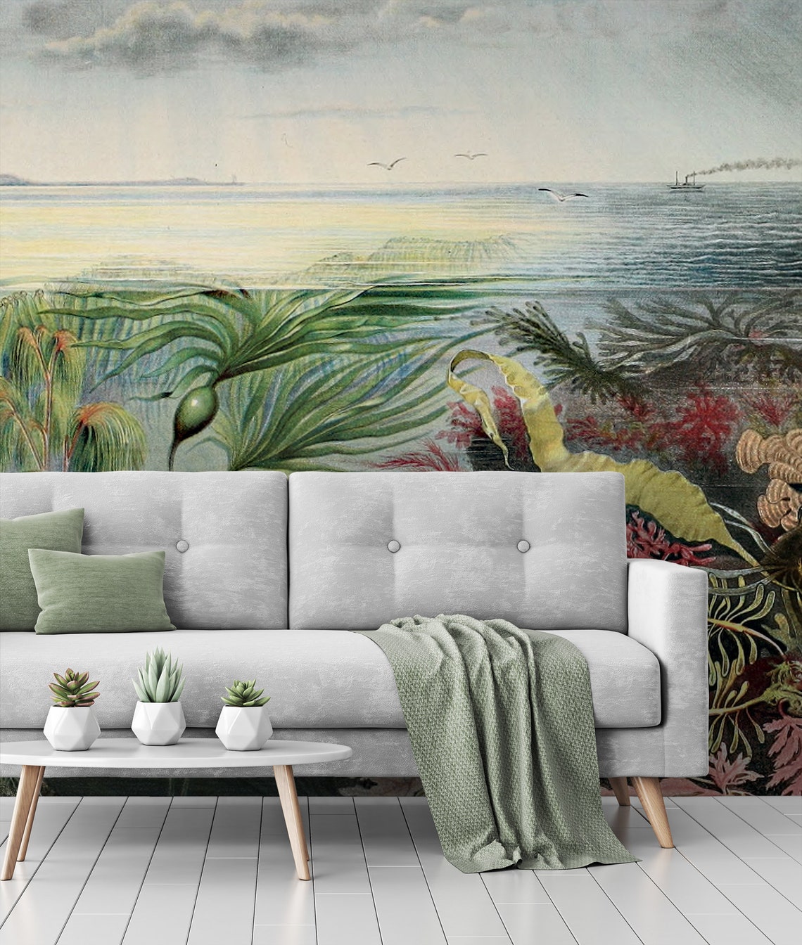 Watercolor Wallpaper With Sea Animals, Wall Art | Peel and Stick (self ...