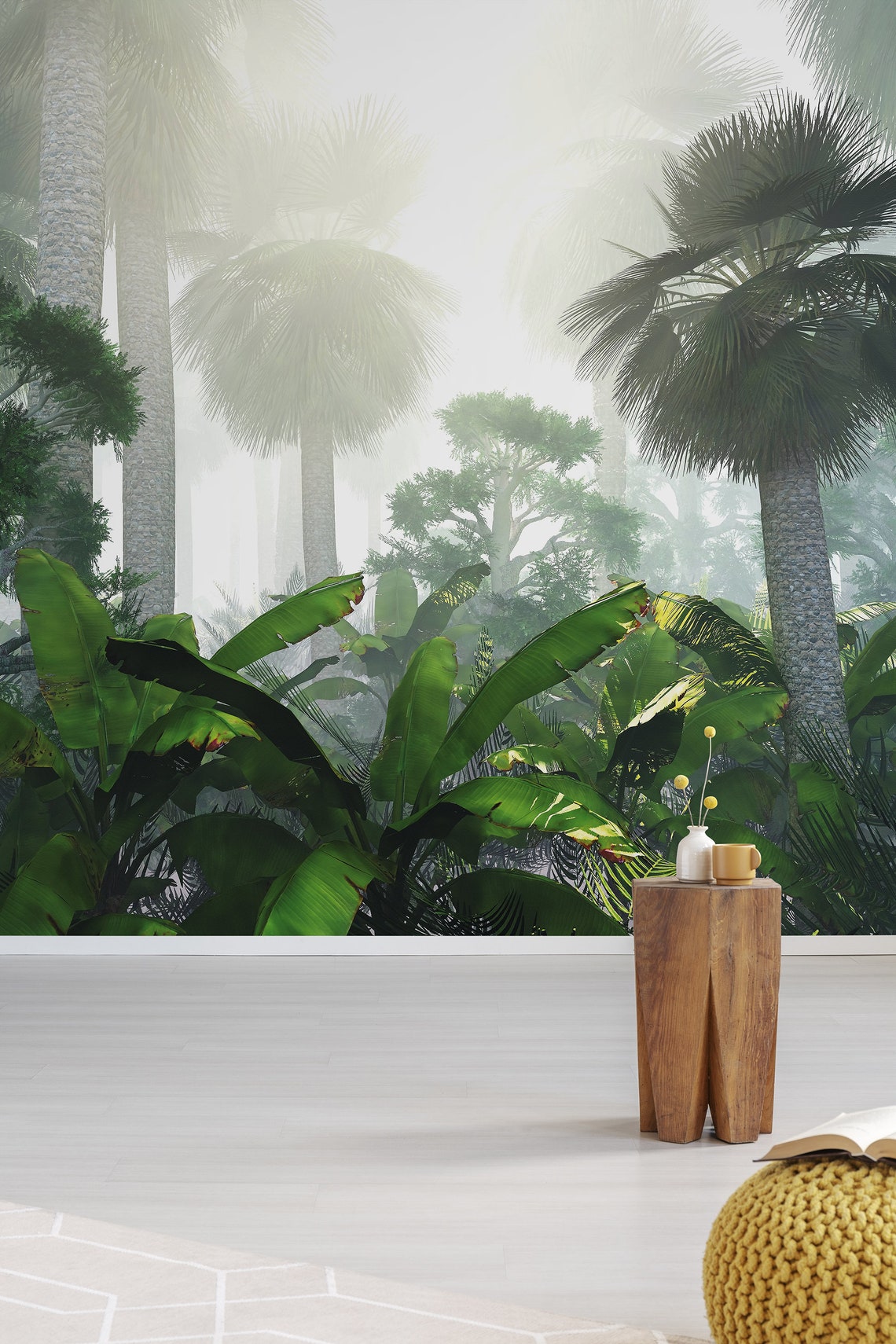 Misty Tropical Forest, Palmas in the Fog, Self Adhesive, Peel and Stick ...