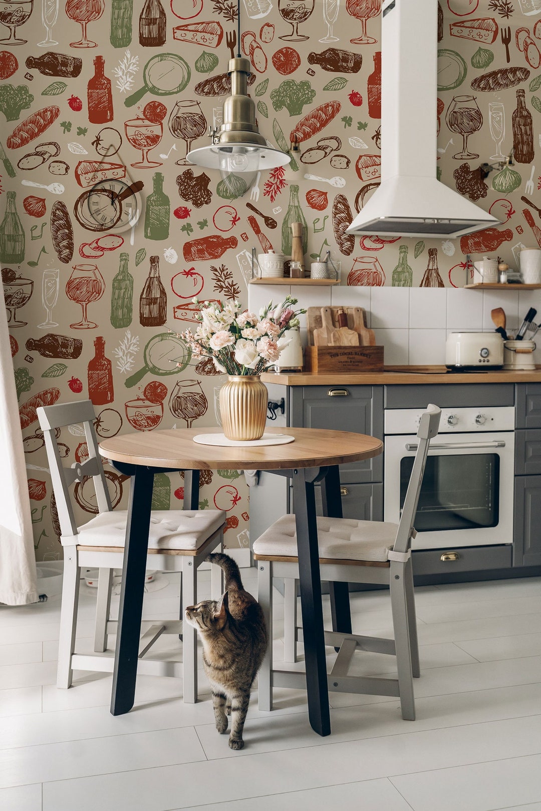 Gastronomy Themed Wallpaper, Restaurant & Kitchen Wall Decor | Peel and ...