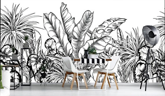 Jungle Vector Black And White Line Art Jungle Cliparts, Stock Vector