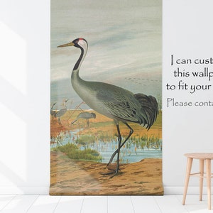 Bird Wading in a Lake Wallpaper, Vintage Wall Mural | Peel and Stick ...