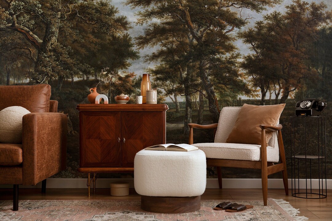 Vintage Baroque Forest Tree Landscape Wallpaper | Peel and Stick (self ...