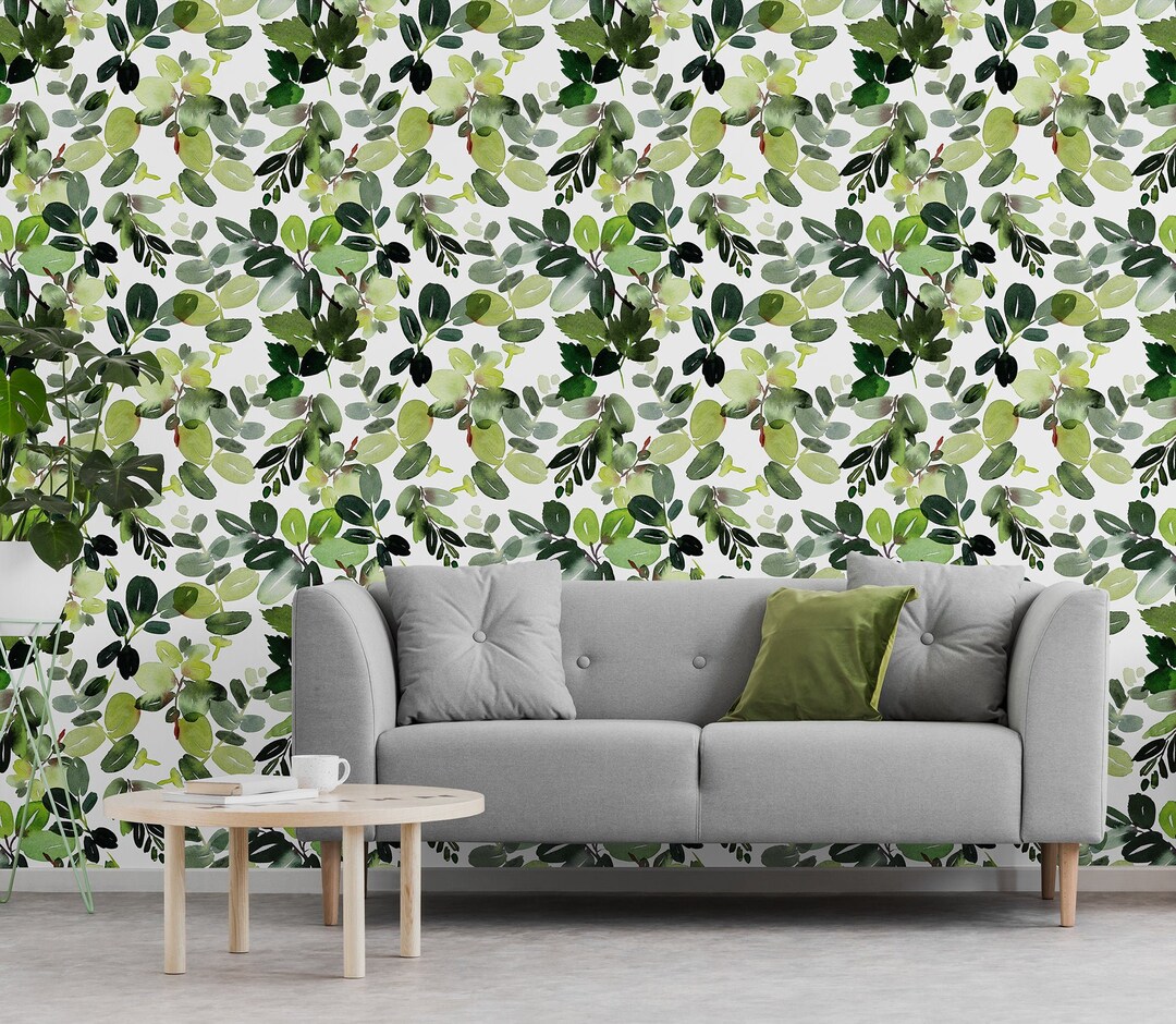 Small Watercolor Leaf Pattern Wallpaper, Self Adhesive, Peel and Stick ...
