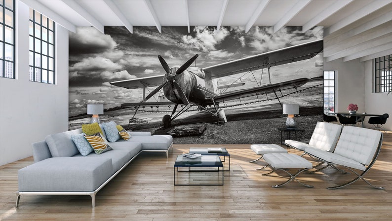 Old airplane muralprint paintinghome decorwall | Etsy