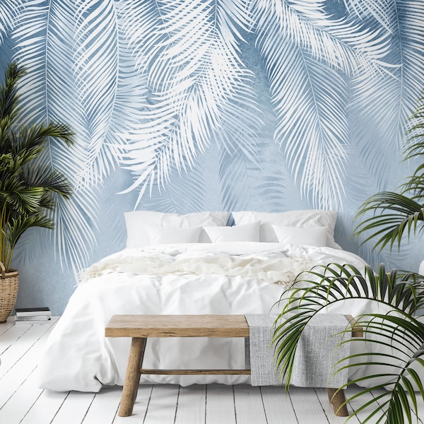Palm Leaf Wallpaper - Etsy