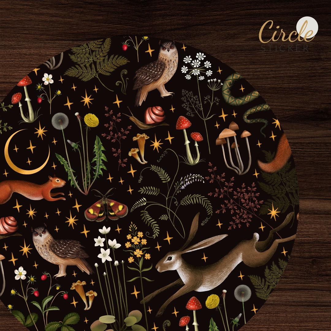 Dark Forest Animals Wall Sticker, Mushroom and Flower Decal, Room Wall ...