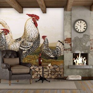 Rooster Wallpaper, Vintage Wall Mural, Bird Wallpaper | Peel and Stick ...