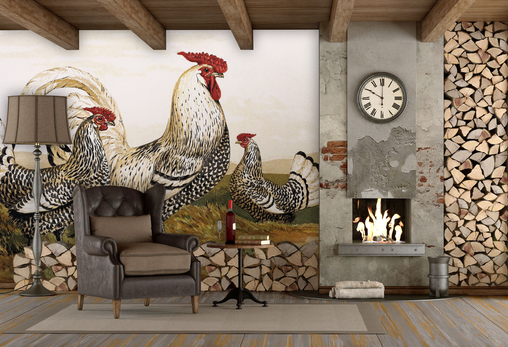 Rooster Wallpaper, Vintage Wall Mural, Bird Wallpaper | Peel and Stick ...