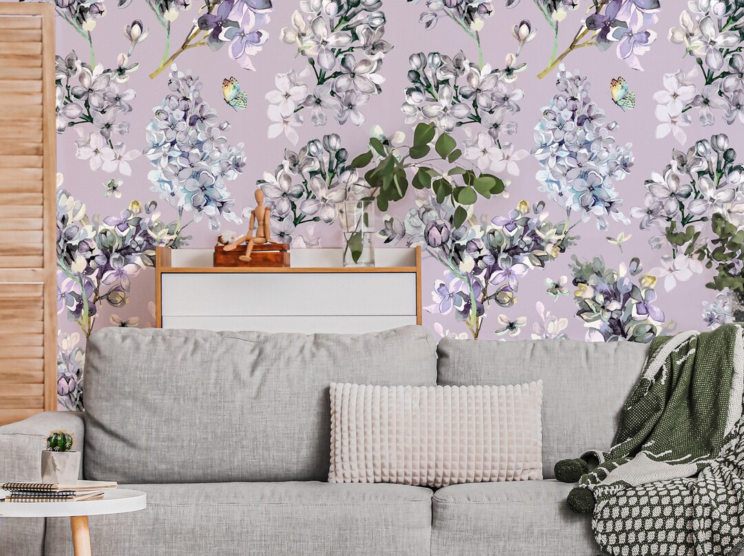 Lilac Flower Pattern Wallpaper on a Light Purple Background* | Self ...