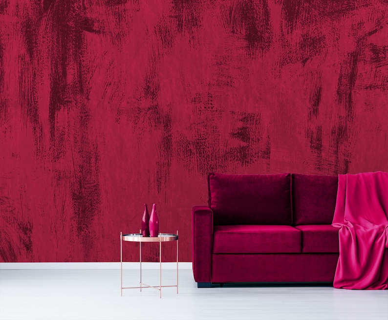 Viva Magenta Abstract Painted Wall Wallpaper, Brush Strokes Pattern ...