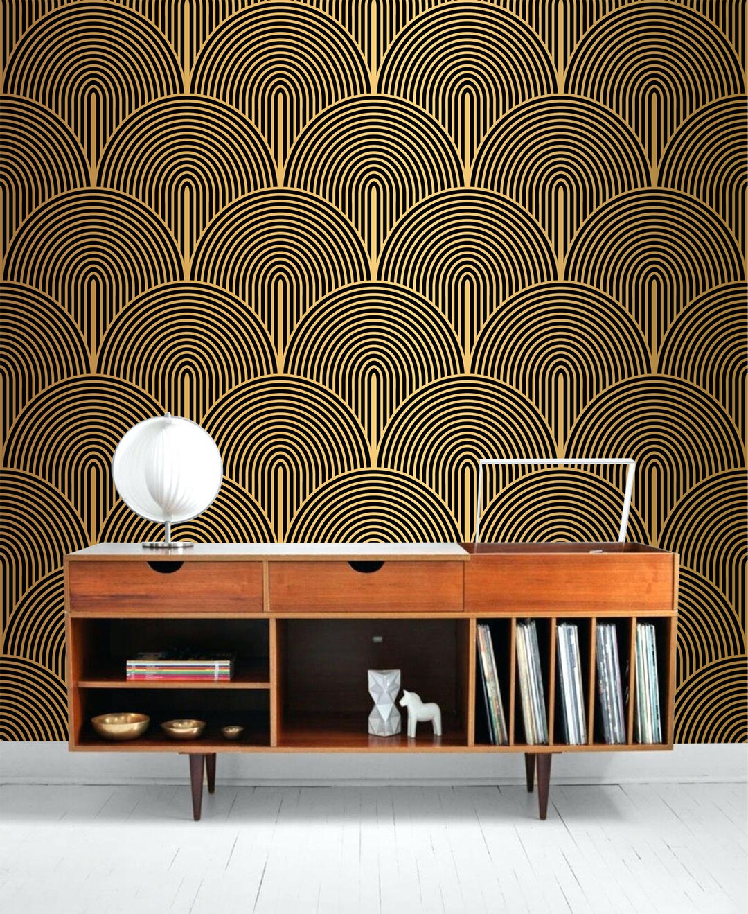 Geometric Wallpaper, Black and Gold Self-adhesive, Removable, Peel ...