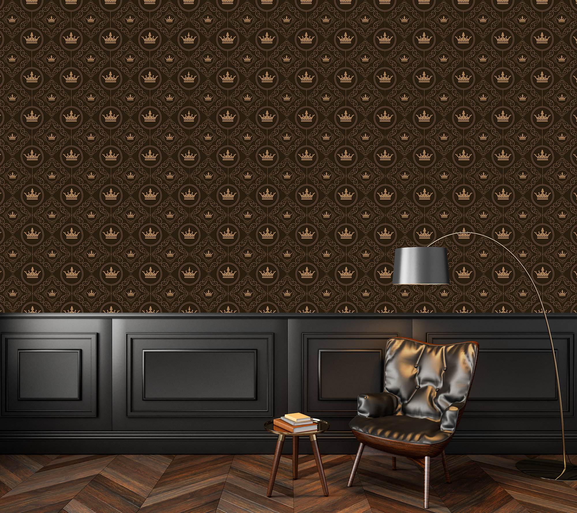 Royal-style Wallpaper on a Dark Background, Richly Decorated Ornament ...