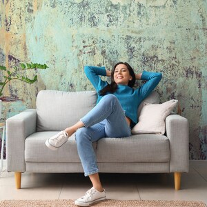 Grunge Blue & Yellow Concrete Wallpaper, Stone Surface, Abstract Wall ...