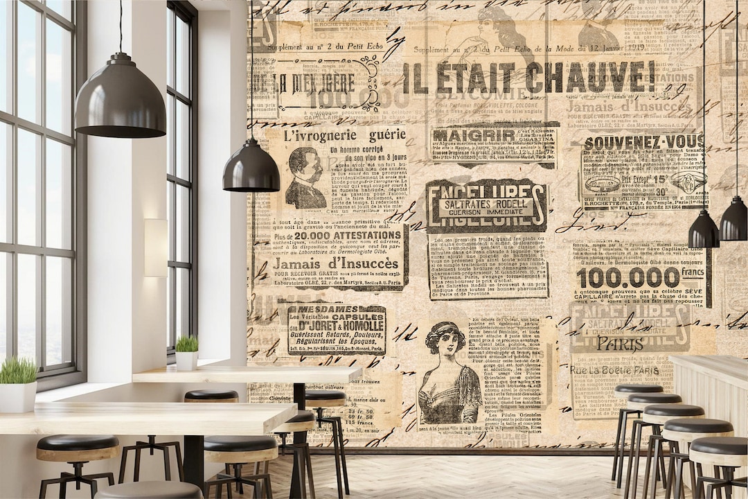 Creative Vintage Wallpaper, Newspaper Strips | Self-adhesive, Removable ...