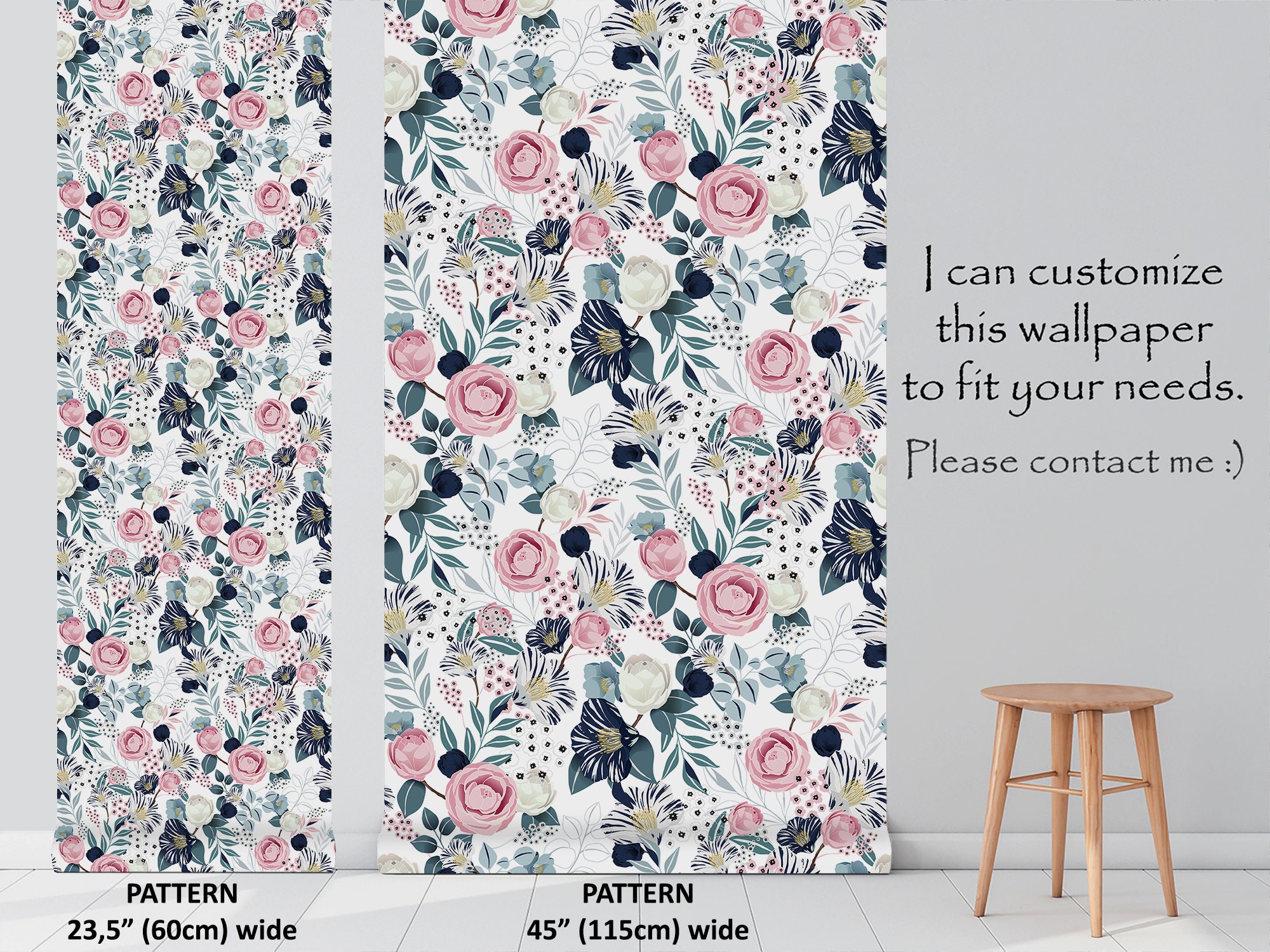 Pink and Green Floral Pattern Wallpaper Peel and Stick Floral | Etsy