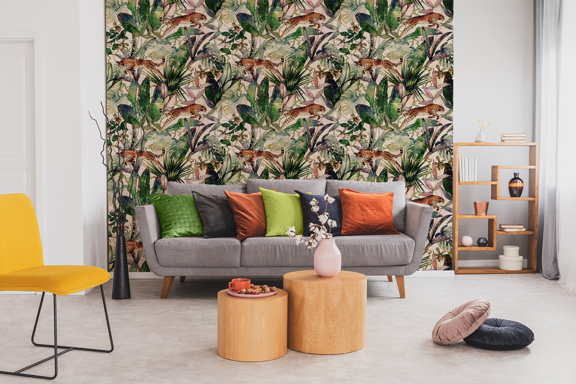 Tropical fauna and flora pattern peel and stick wall mural | Etsy