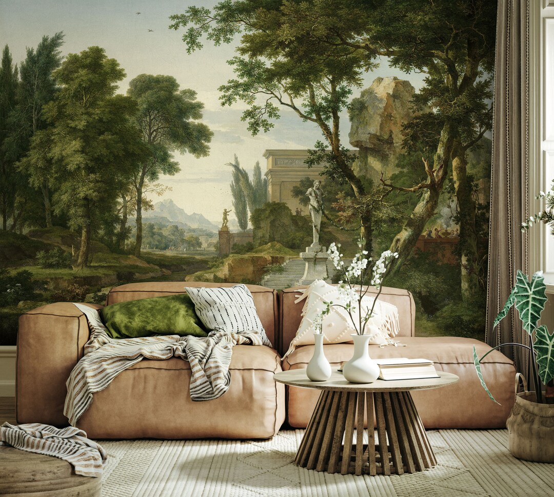 Vintage Scenic Wallpaper, Landscape Wall Art | Peel and Stick (self ...