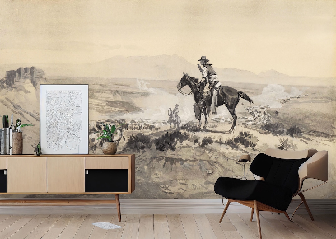 Texas Wallpaper With Cowboys, Wall Mural, Scenic Wallpaper | Peel and ...