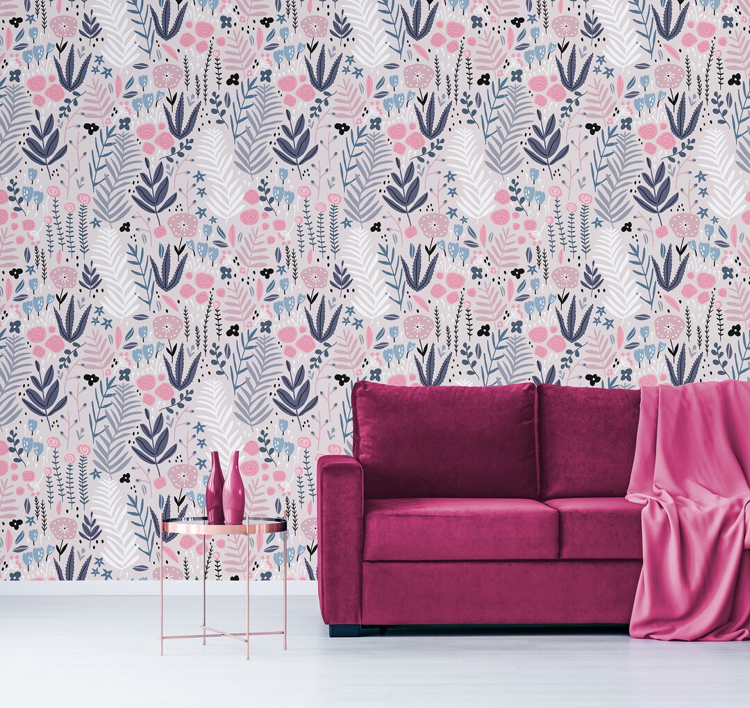 Cute Pink Girly Floral Pattern Wallpaper, Peel & Stick, Self Adhesive ...
