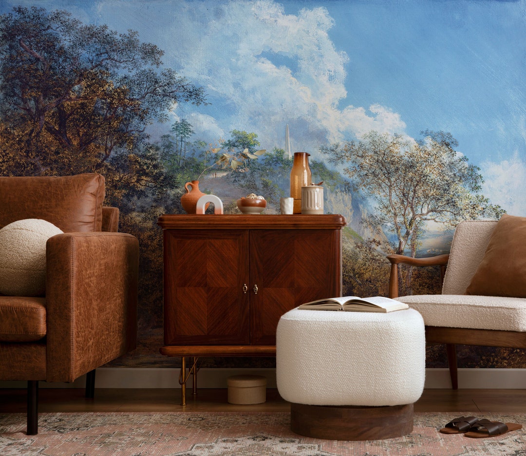 Landscape Wallpaper With Blue Sky, Wall Mural, Scenic Wallpaper | Peel ...