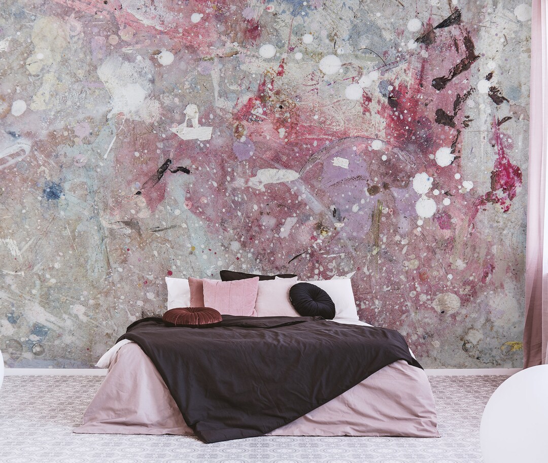 White and Pink Acrylic Paint Abstraction Art Wallpaper, Peel & Stick ...