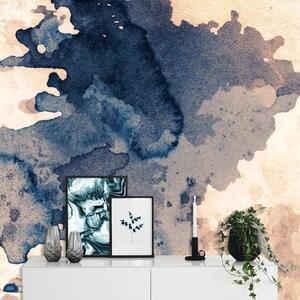 Blue Ink Wallpaper, Abstract Home Decor, Wall Decal, Removable Peel and ...