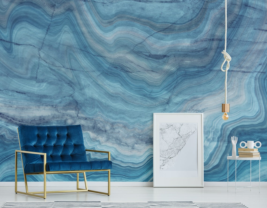 Abstract Blue Marble, Adhesive, Peel and Stick Wall Mural - Etsy