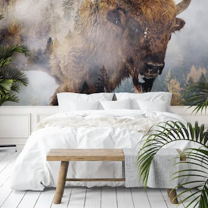 Bison Wall Mural Animal Wallpaper | Self-adhesive, Removable, Peel ...
