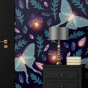 Luna Moth & Firefly Magical Dark Wallpaper, Abstract Insect Wall Mural ...