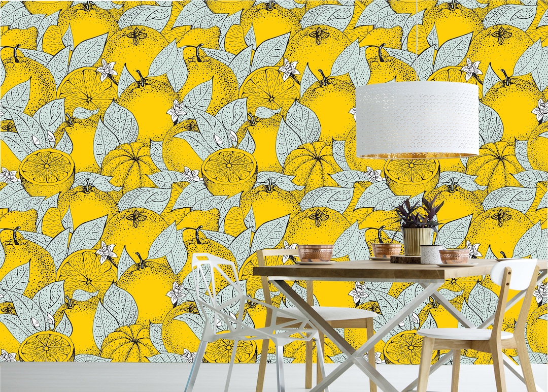 Vector Lemon Art Wallpaper, Yellow Fruit Pattern Mural | Self-adhesive ...