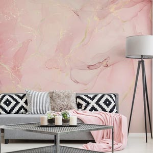Pink Matte Marble Stone Non Metallic Wallpaper | Self-adhesive ...