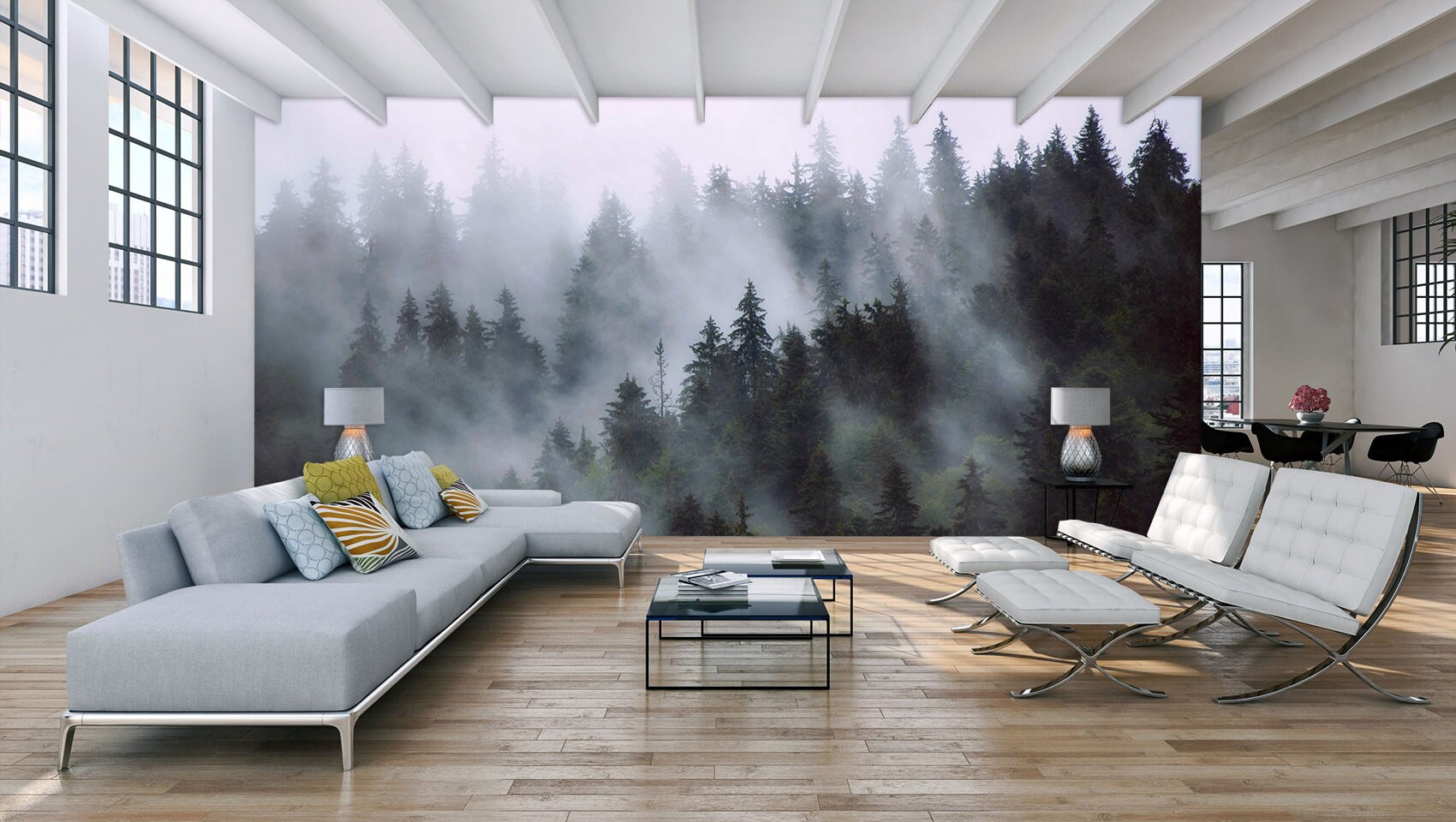 Misty Landscape Wallpaperfoghome Decorwall Decalremovable - Etsy