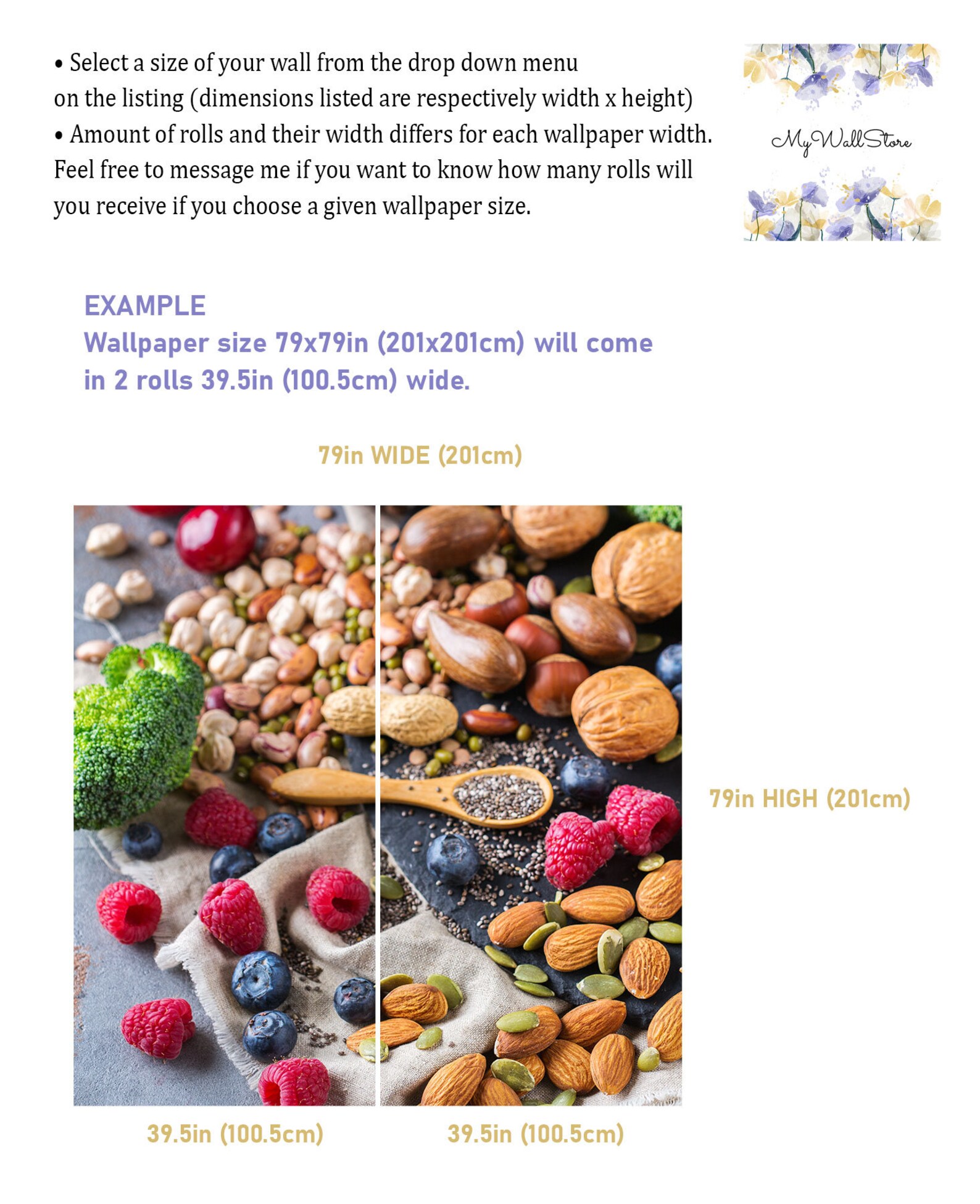 Colorful Food Wallpaper, Veggies, Fruits, Nuts, Peel and Stick Vinyl - Etsy