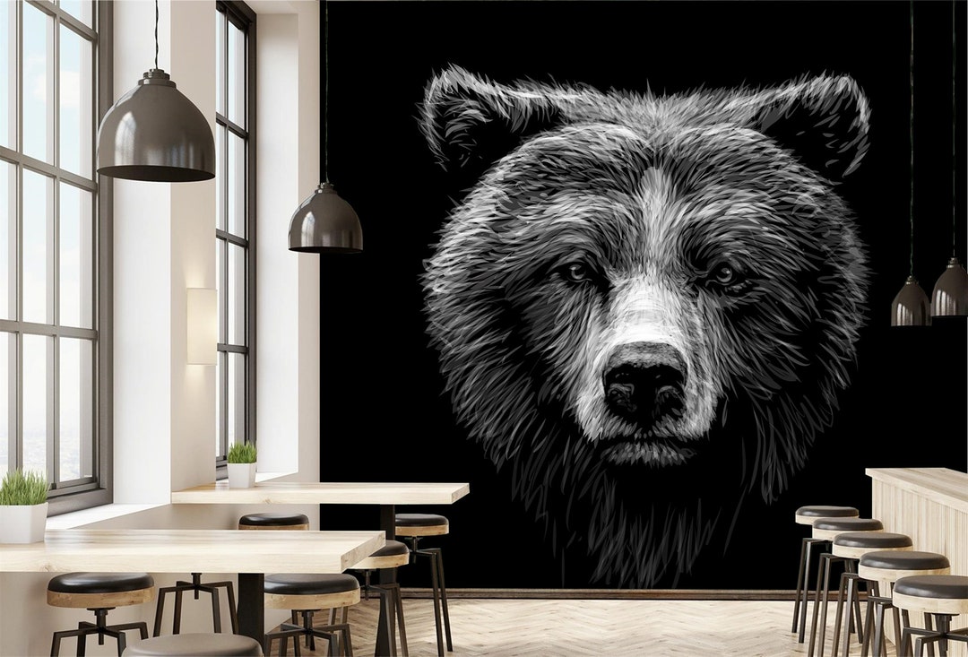 Wallpaper With Bear on a Black Background | Self-adhesive, Removable ...