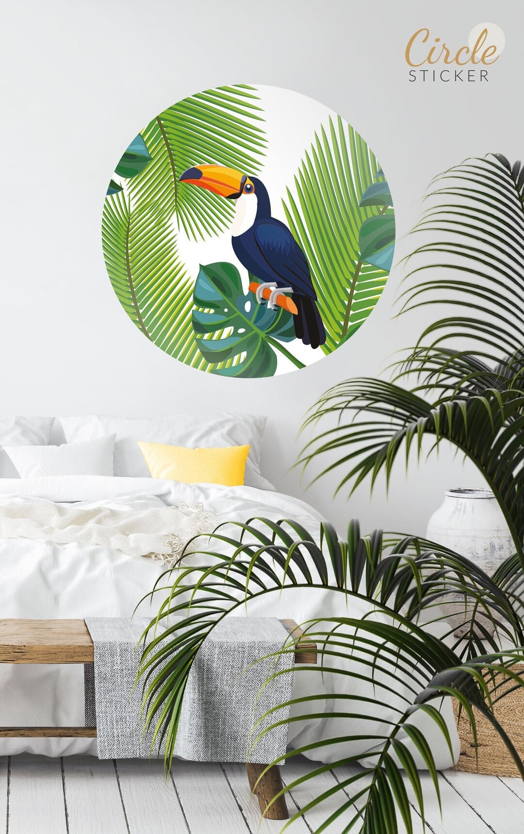 Toucan Bird Sticker, Tropical Leaves Wall Decal, Wall Decor, Room Wall ...