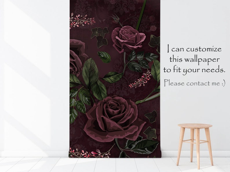 Dark Burgundy Rose Mural, Big Flowers Wallpaper* | Self-adhesive ...