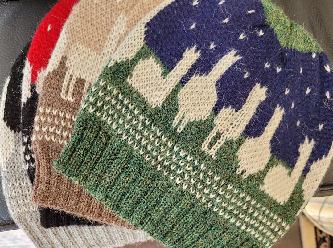 Alpaca Pattern Hand Knit Hats - Etsy