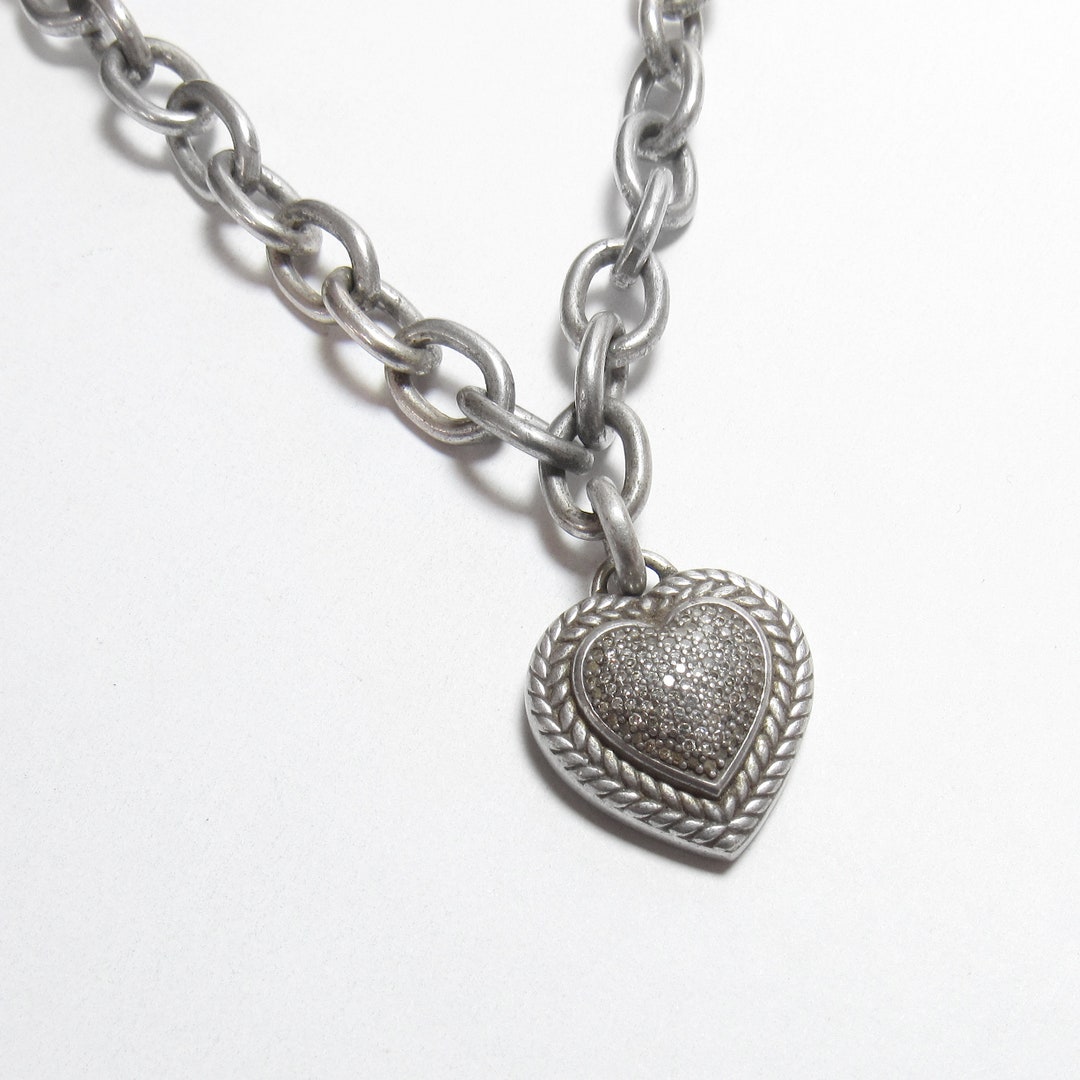 HOB Sterling Silver 111 Natural Single Cut Diamond Heart Pendant With ...